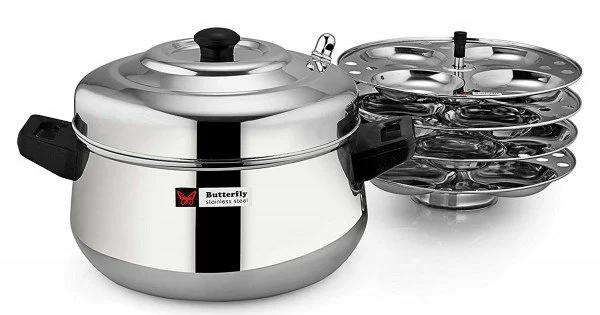 LLM Stainless Steel Idly Cooker Curve Set with 4 Plates