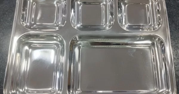 BHOJAN Patra Stainless Steel Square 5 Partition Plate
